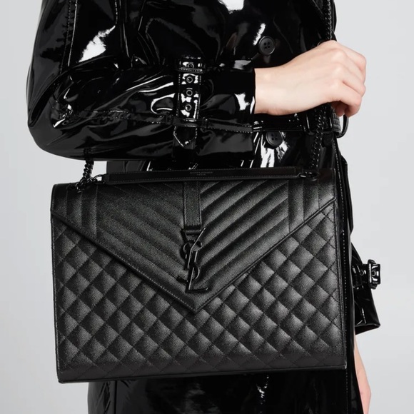 Yves Saint Laurent | Bags | Ysl Large Black Envelope Shoulder Bag With ...